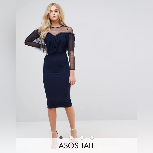 ASOS | Dresses | Asos Tall Dobby Long Sleeve Ruffle Bodycon Midi Dress ...
